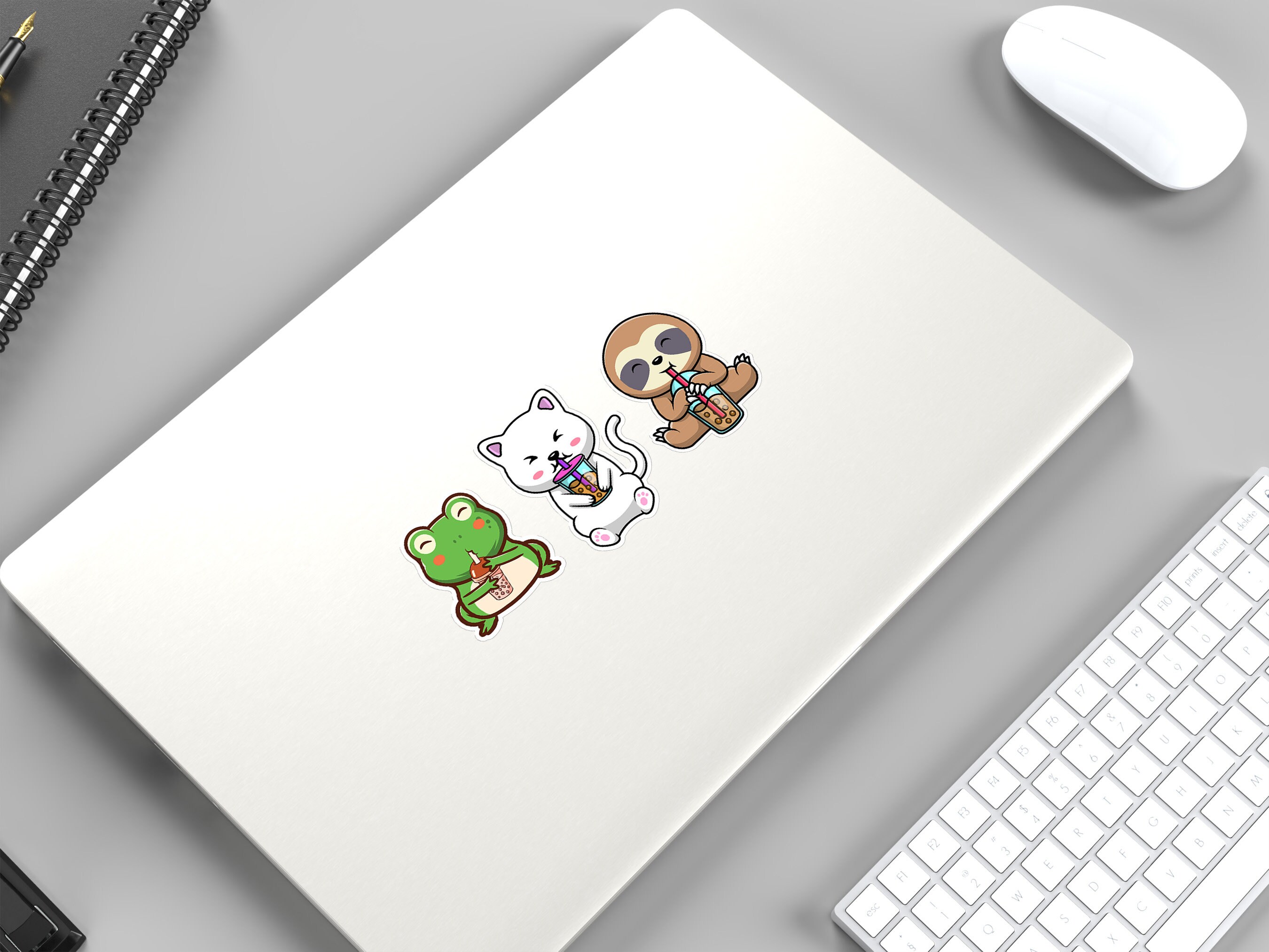 Kawaii Animal Boba Tea Sticker Pack Sloth Frog and Cat Multi - Etsy