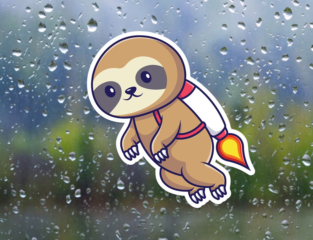 Kawaii Rocket Pack Sloth Sticker, Cute Jet Pack Sloth Decal, Waterproof ...
