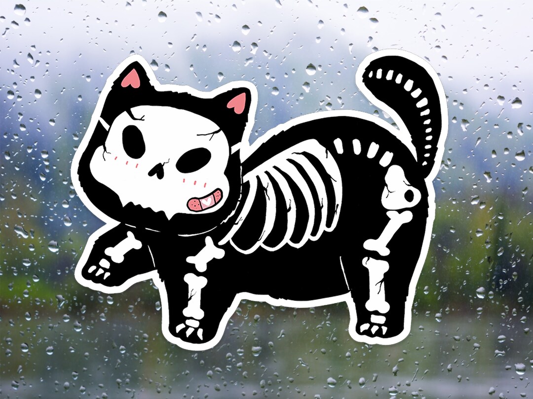 Goth Emo Skeleton Cat Sticker to Personalize Water Bottles - Etsy