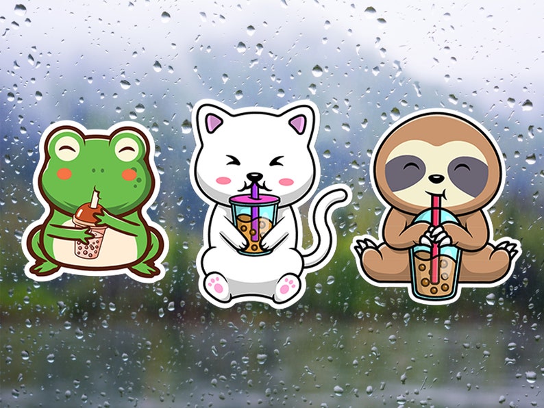 Kawaii Animal Boba Tea Sticker Pack Sloth Frog and Cat Multi - Etsy