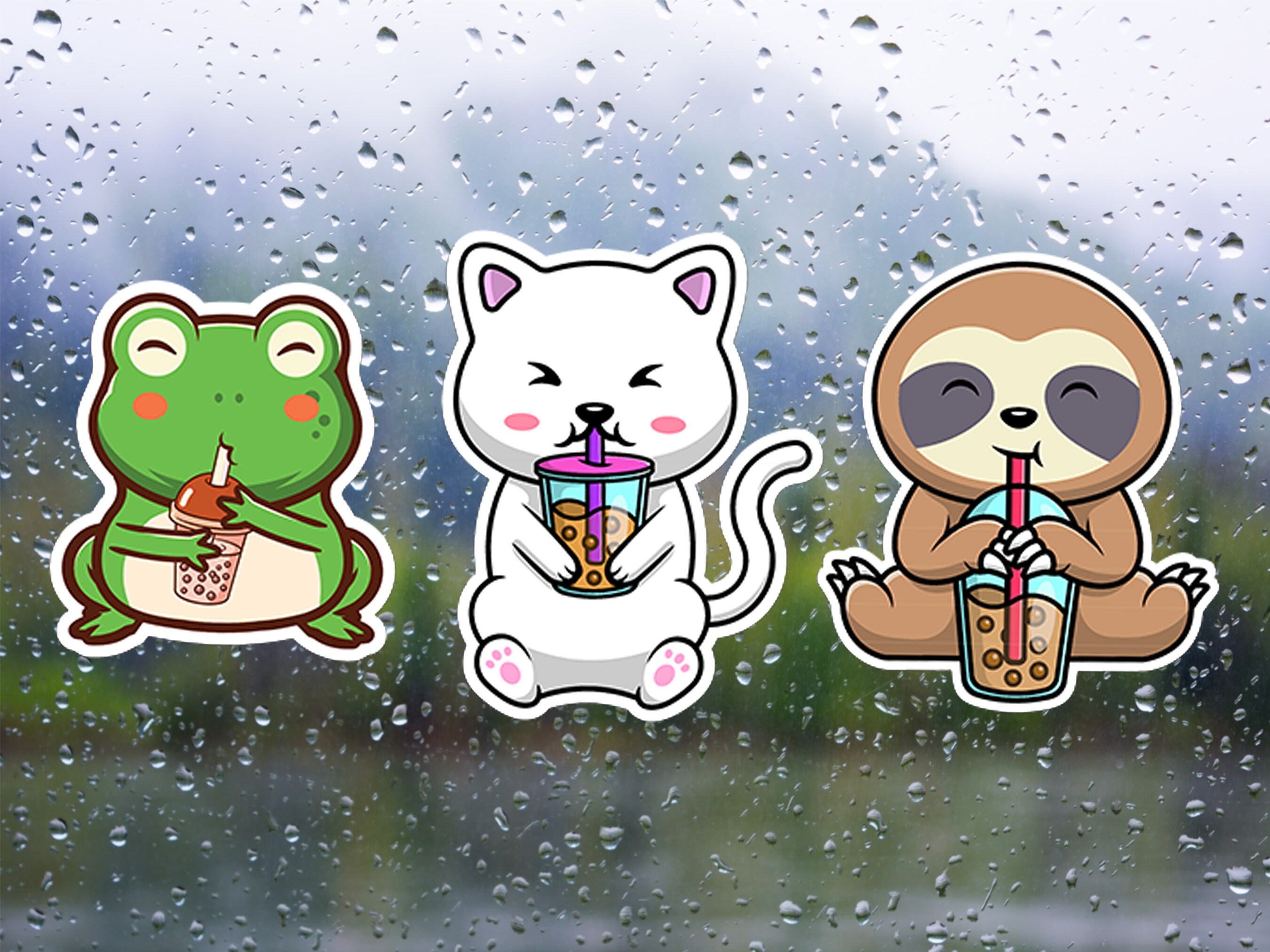 Kawaii Animal Boba Tea Sticker Pack Sloth Frog and Cat Multi - Etsy