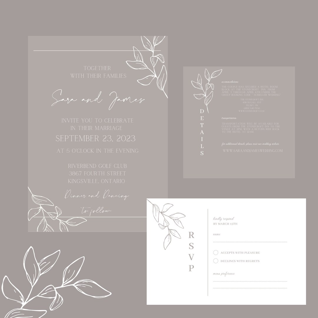 Wedding Invitation Template Set, Earth Tone, Wedding Invitation Suite ...
