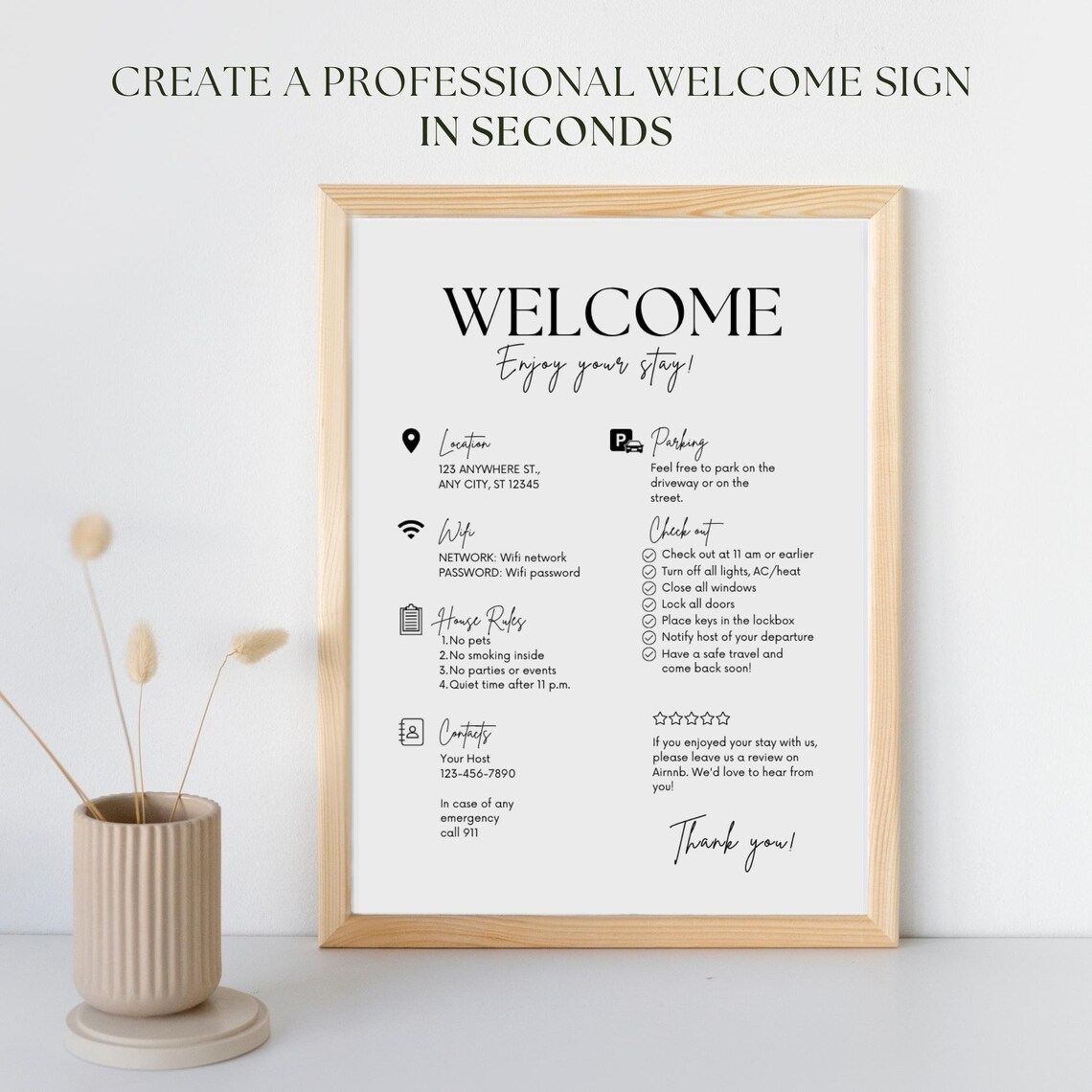 Editable Airbnb Welcome Guide Sign Printable Short Term - Etsy