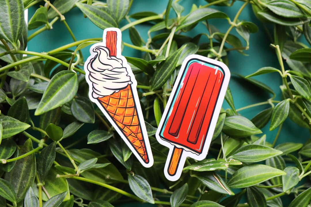 Aziracrow Ice Cream Sticker Set - Glossy Vinyl Stickers - 7.9x2 Cm/7x3 ...