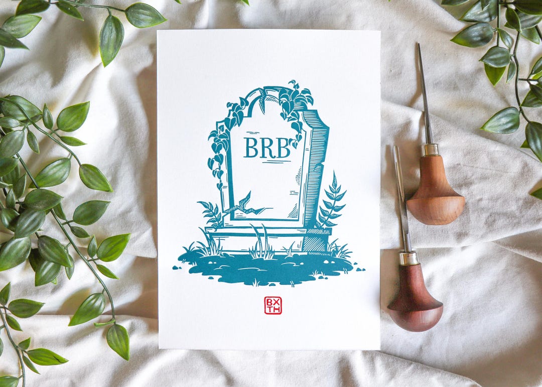 BRB Tombstone - Linoleum Block Print on Sturdy 220gsm off White Art ...