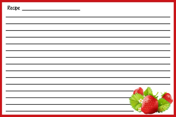 Strawberry Recipe Cards 50 Pack Double Sided 4x6 | Etsy