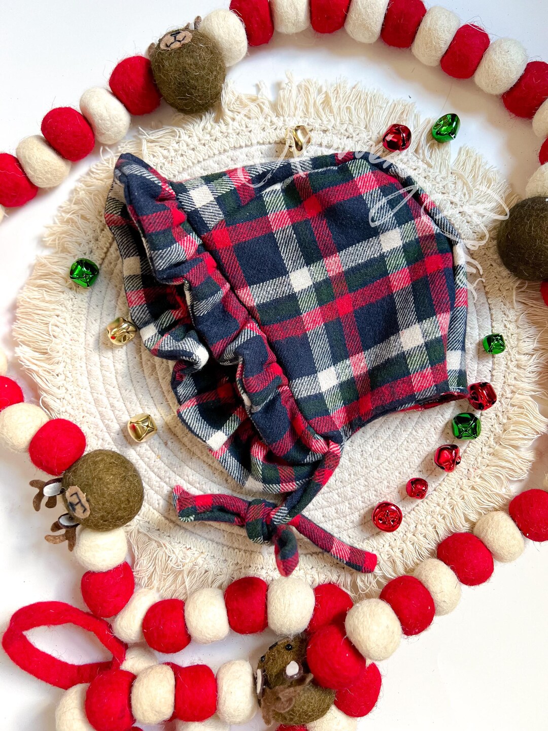 Christmas Plaid Ruffle Baby Bonnet I Handmade Ruffle Bonnet I Plaid ...