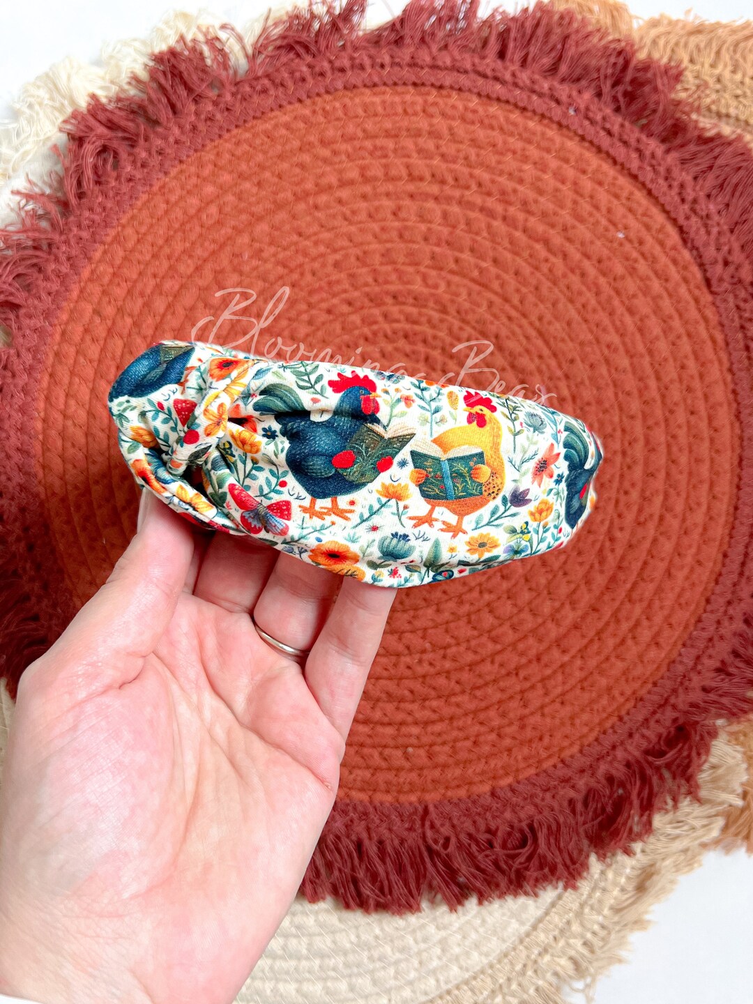 Floral Reading Chickens Hard Twist Headband I Floral Chickens Reading ...