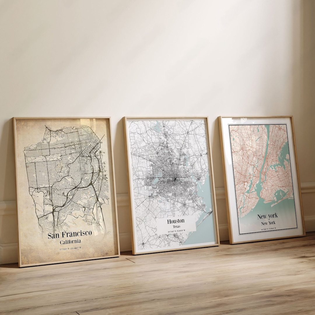 Set of 3 Custom City Map Prints, Personalized City Map Posters, Any ...