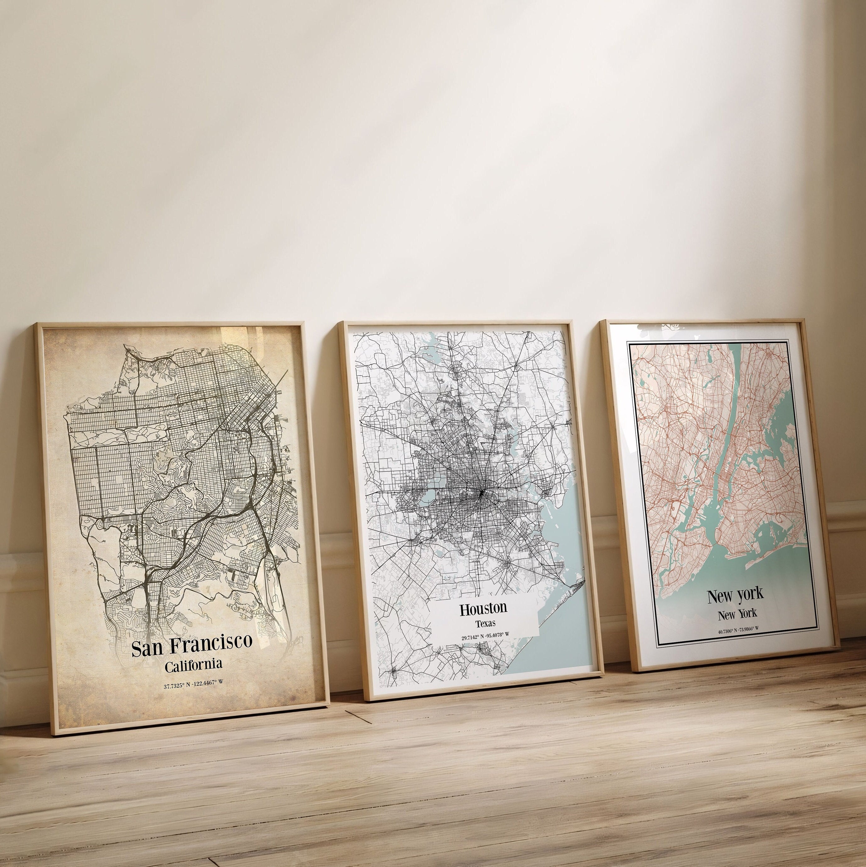 Set of 3 Custom City Map Prints, Personalized City Map Posters, Any ...