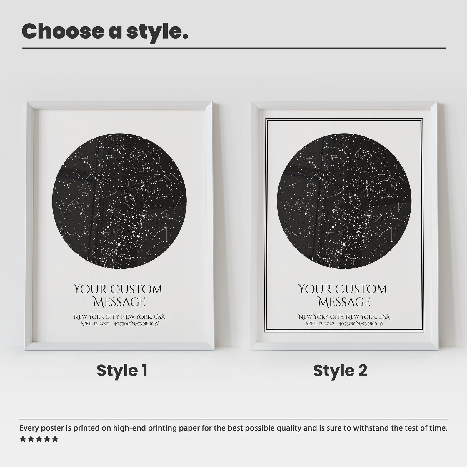 Custom Birthday Star Map- Framed Map of the Night Sky on the Day of ...