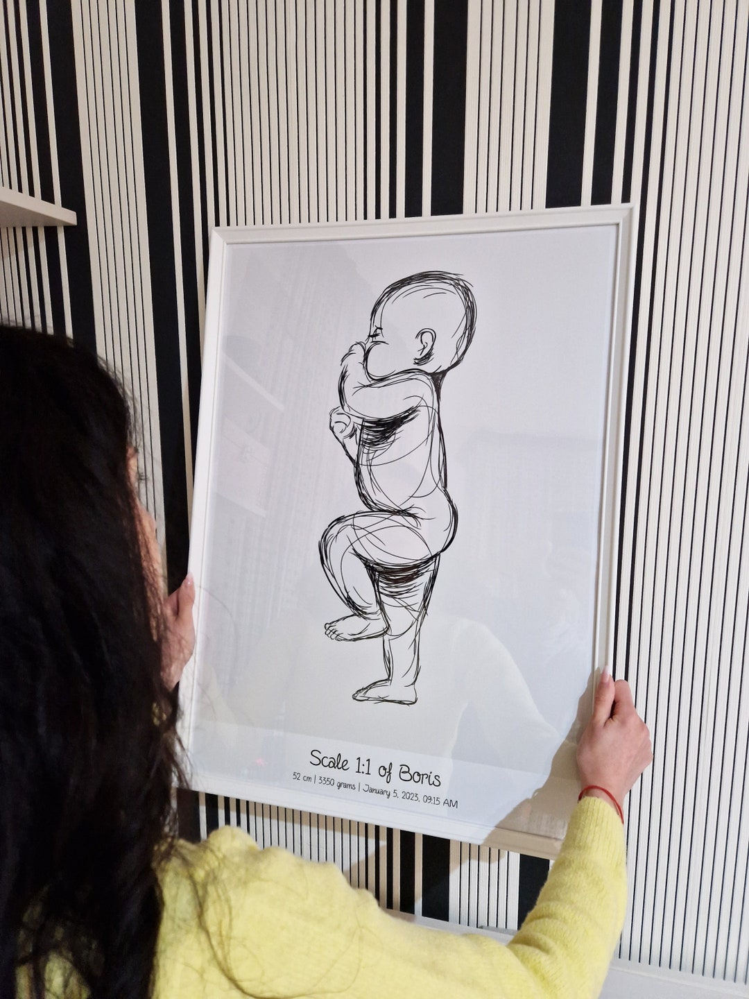 Custom Baby Birth Poster- Newborn Illustration in Scale 1:1 Nurcery ...