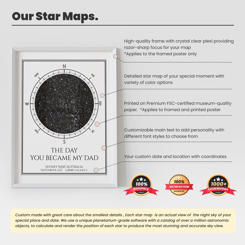Personalized Dad Star Map – First Father’s Day Gift From Wife or Kids ...
