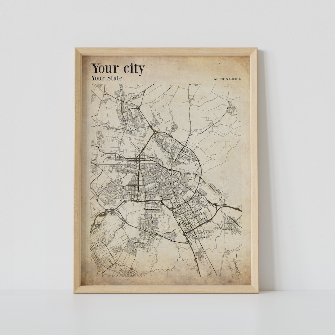 Custom City Map Print - Any City Vintage City Map Poster Travel Lover ...