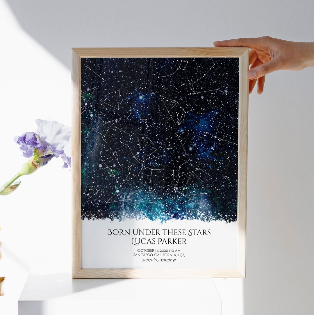 On the Day You Were Born Star Map Print- Birth Date Constellation Map ...