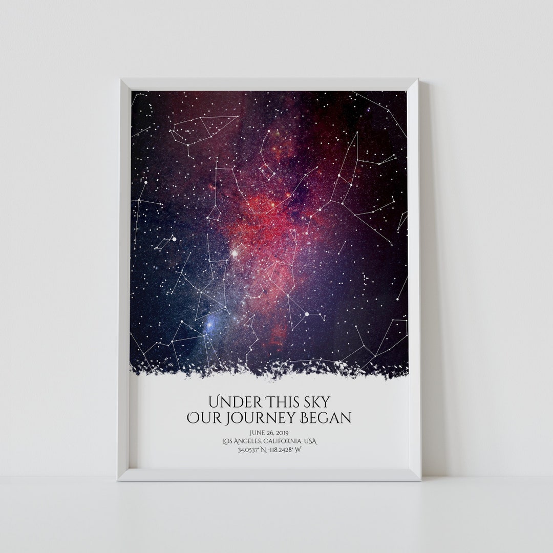 Buy FRAMED STAR MAP Custom Star Map by Date Constellation Map ...