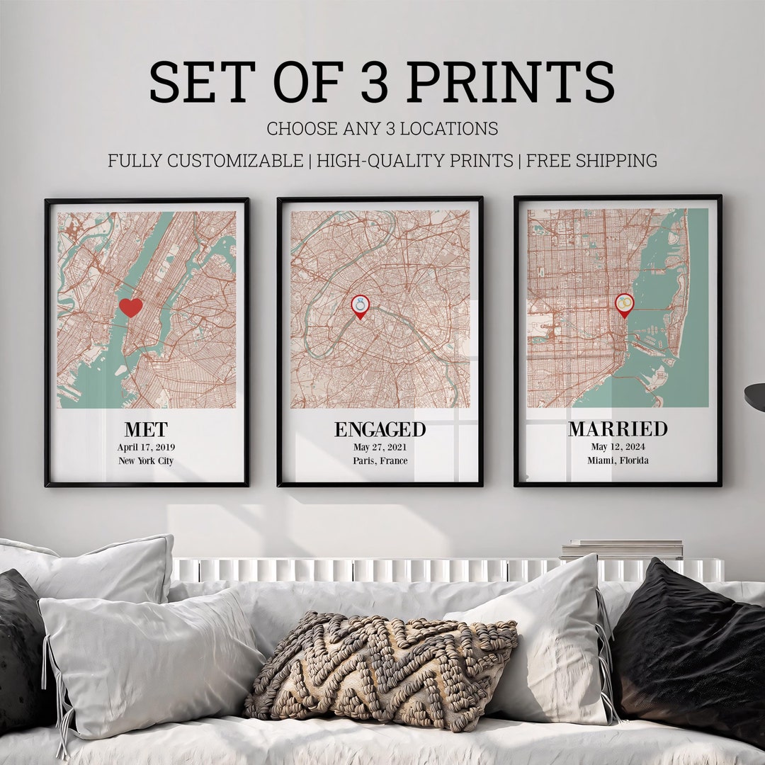 Met Engaged Married Maps Custom Wedding Gift, Where It All Began ...