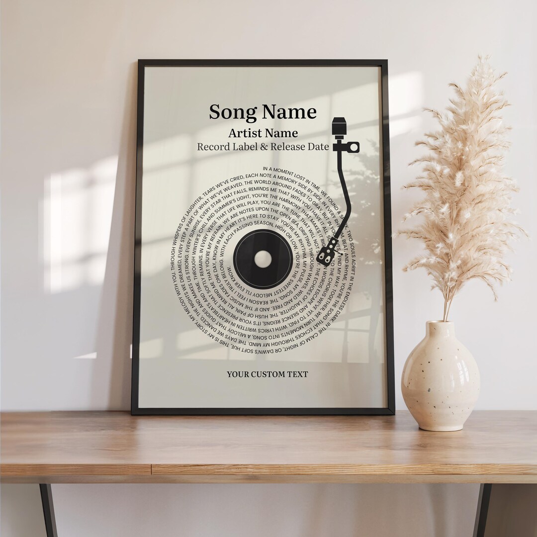 Any Song Custom Lyrics Print – Music Lover Gift, Favorite Song Vinyl ...