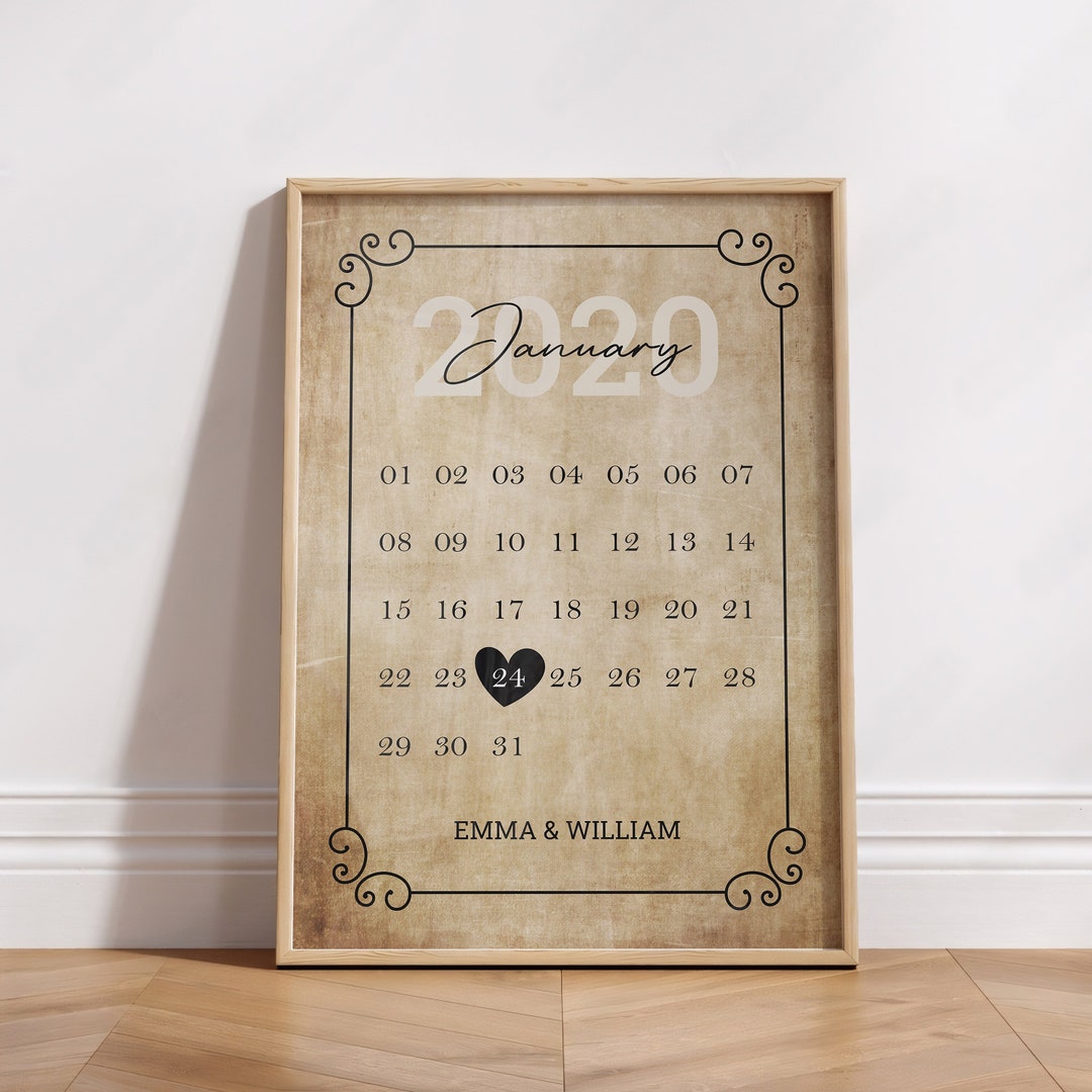 Personalised Engagement Date Print Custom Engagement Gift for Couples ...