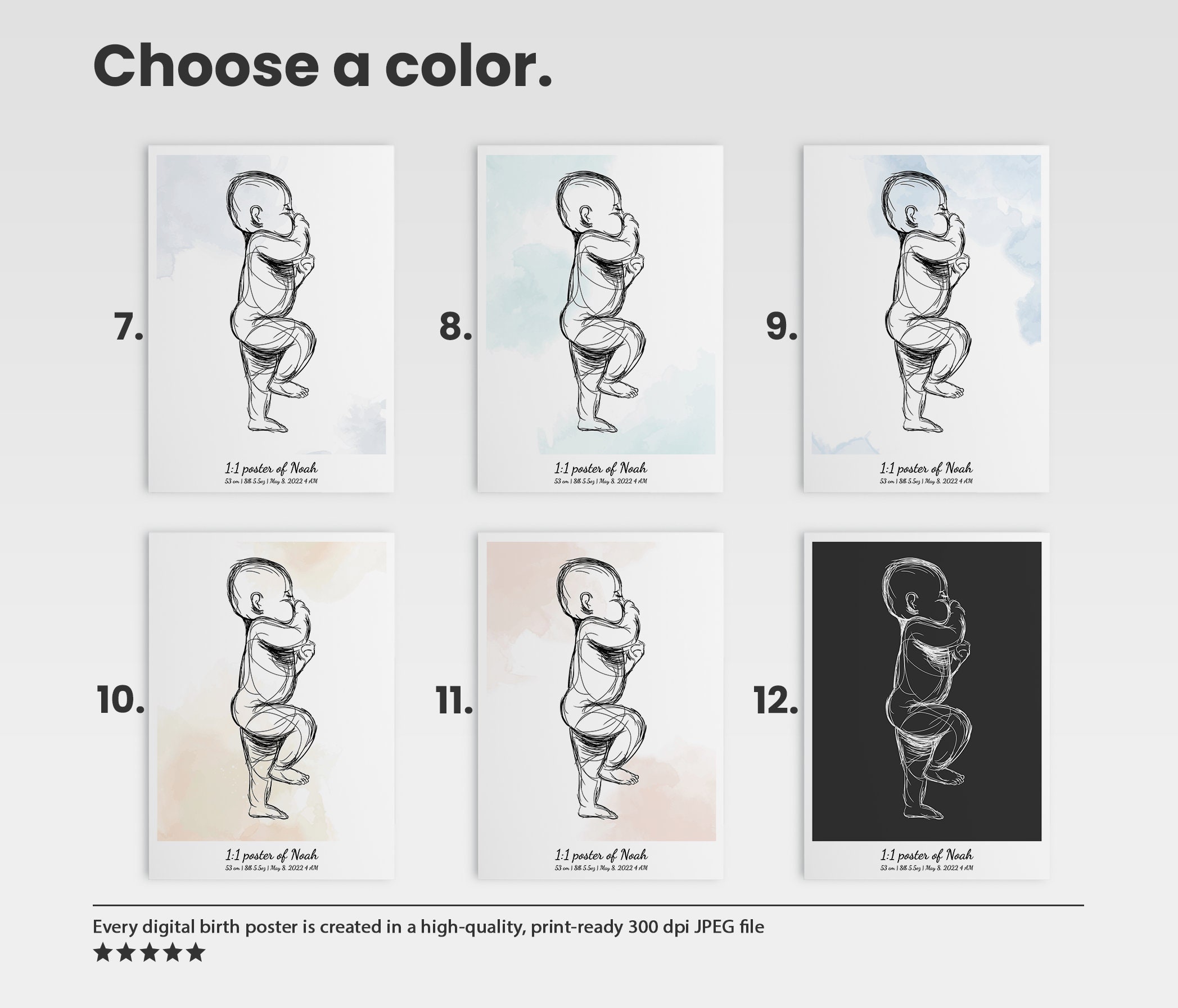 PRINTABLE CUSTOM BIRTH Poster- Newborn Illustration in Scale 1:1 Birth ...