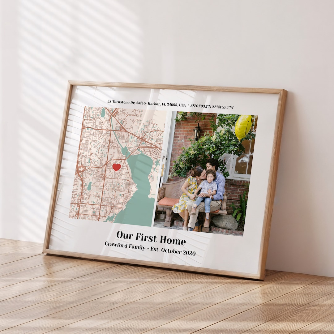 Our First Home Map Housewarming Gift, Custom Home Map With Photo First ...