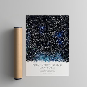 On the Day You Were Born Star Map Print- Birth Date Constellation Map ...