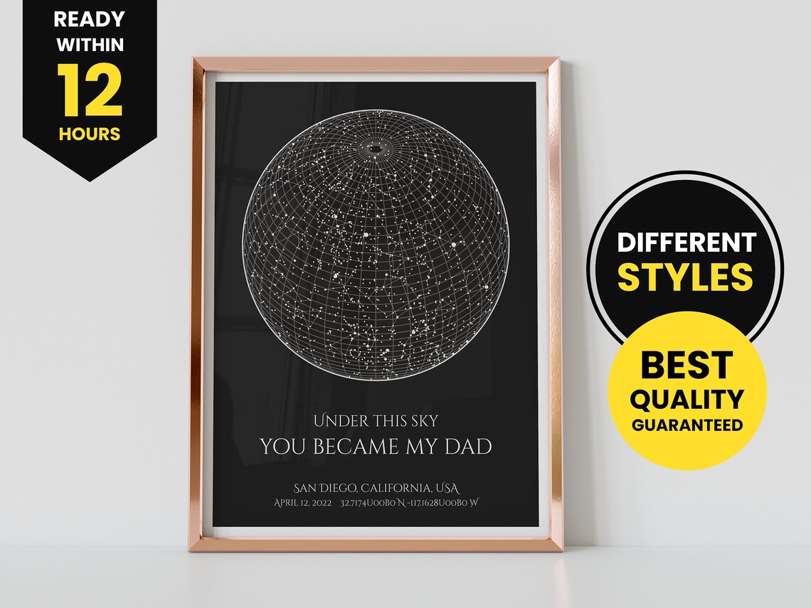 The Day You Became My Dad Star Map Father's Day - Etsy