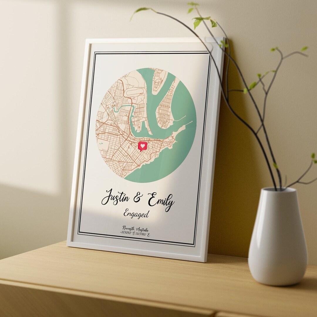 Personalized Engagement Map Print Unique Engagement Gift for Couples ...