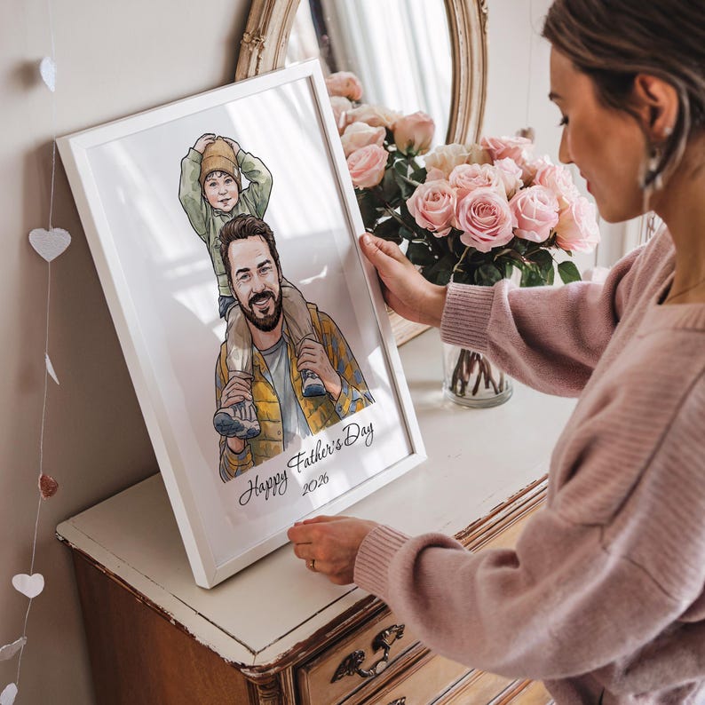 Personalized Father and Child Portrait Print, Custom Watercolor Dad ...