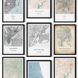 Custom City Map Prints - Set of 3 Custom Maps Office Wall Art, Any City ...