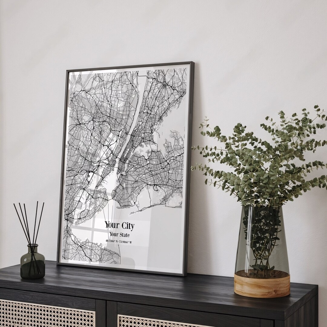 Custom City Map Print of Any City - Personalized City Map Wall Art ...