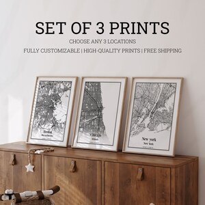 Set of 3 Custom City Map Prints, Personalized City Map Posters, Any ...