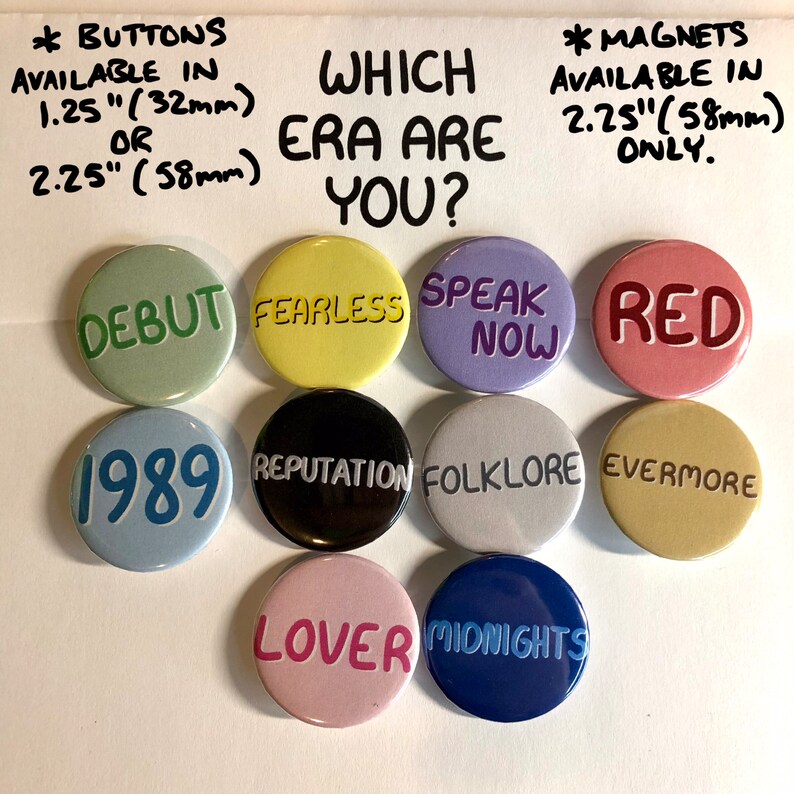 Taylor Swift the Eras Button Pins & Magnets the Eras Tour - Etsy