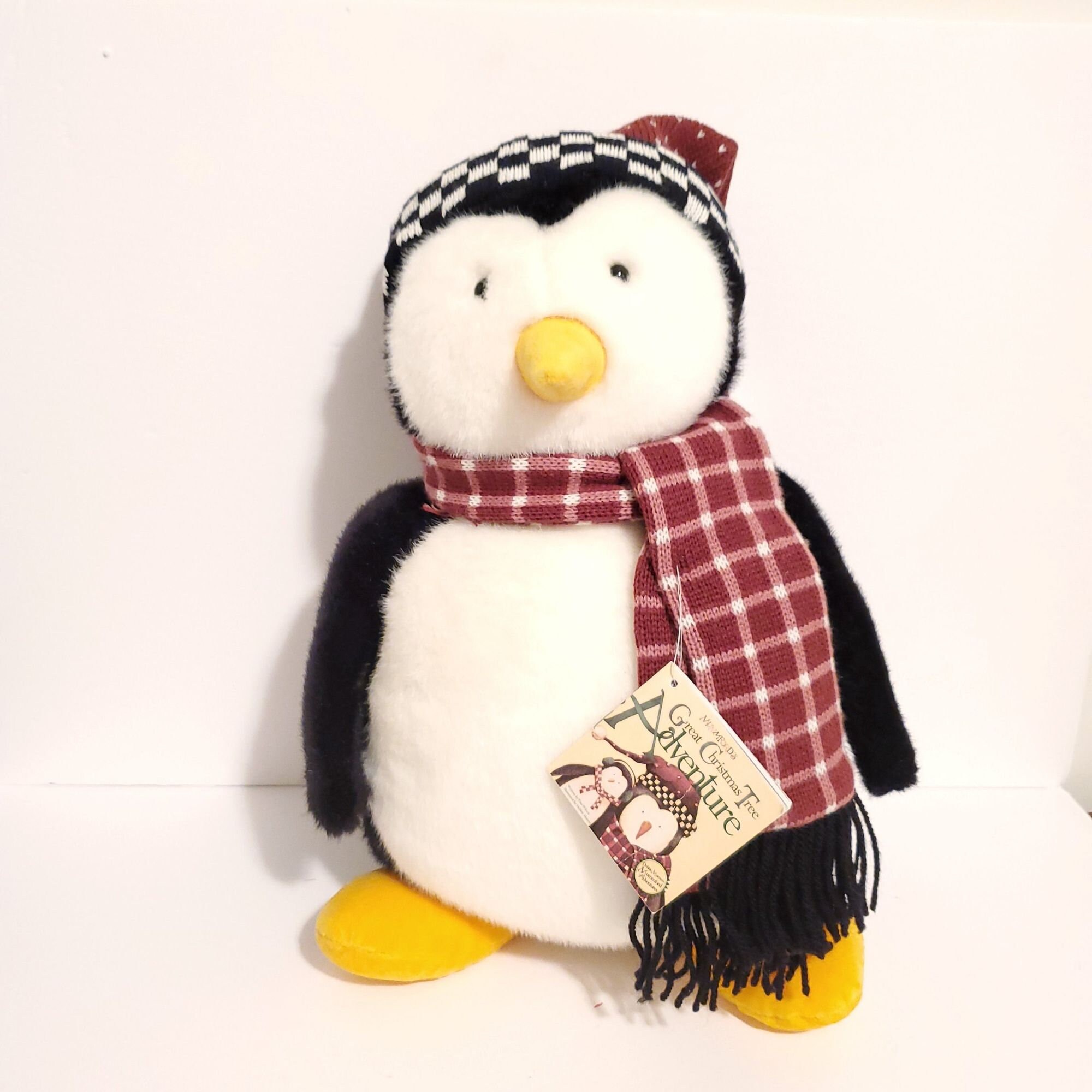 Winter Xmas Penguin Plush Stuffed Animal Red Plaid Hat Pajamas Sleeping ...