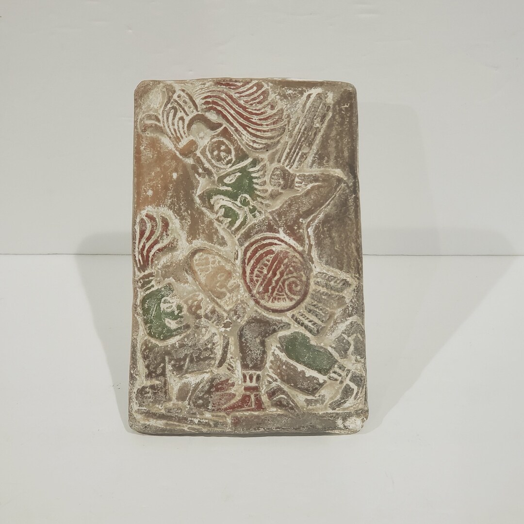 Aztec Mayan Style Terracotta Clay Stamp Warrior With Shield Figural ...