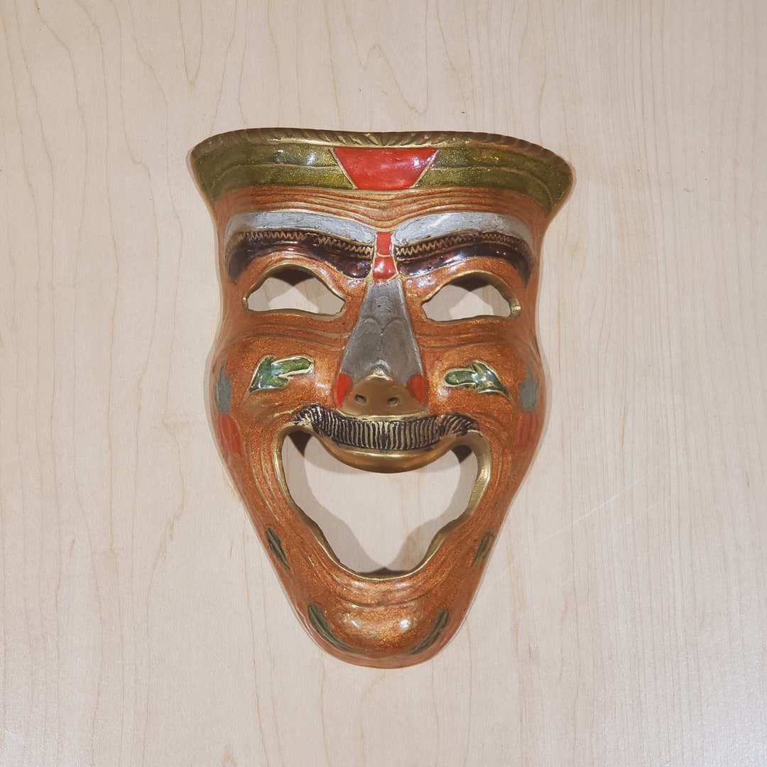 Brass and Cloissone Decorative Mask Enamel Brass Finish Mini Theater ...