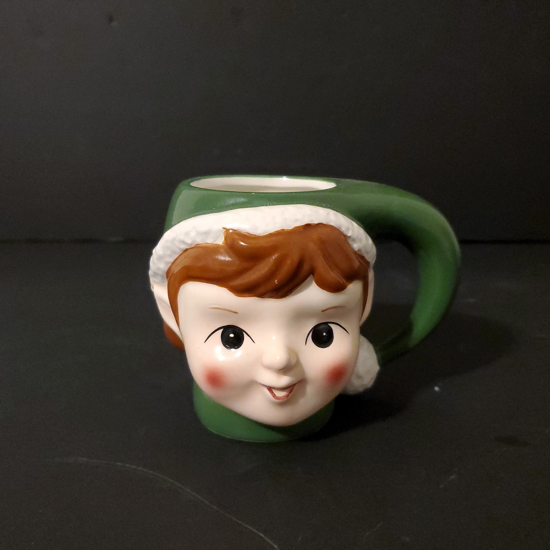 Pottery Barn Elf Boy Coffee Ceramic Mug Green 12 OZ New Unused, Figural ...
