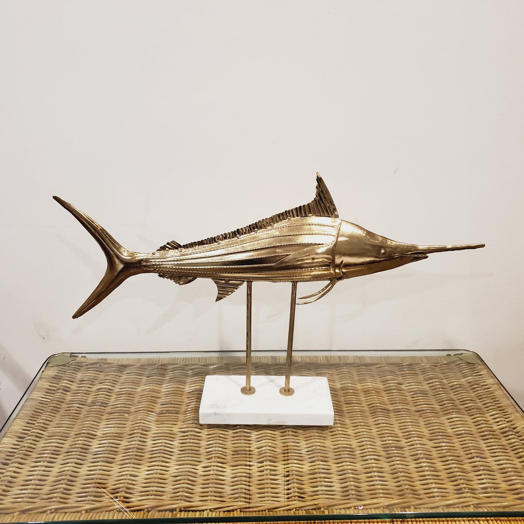 Metal Marlin Fish Statue on Marble Stand Gold Tone 24 X 14 Inches - Etsy