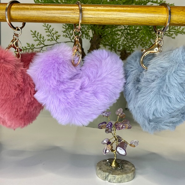 Fluffy Heart Keychain - Etsy