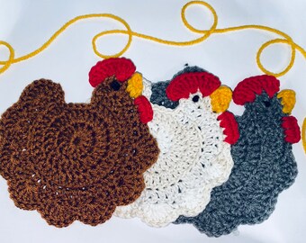 Chicken / Hen Coasters Set of 4, Farmhouse Decor, Rooster, Housewarming ...