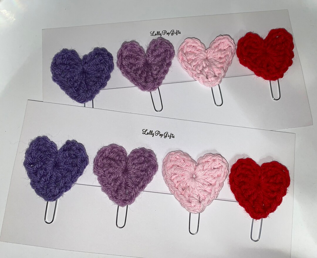 Crochet Hearts Clip Bookmark Set - Etsy