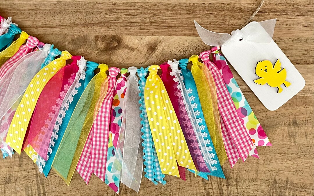 Bright Spring Easter Ribbon Garland Chick Garland Easter Photo Backdrop ...
