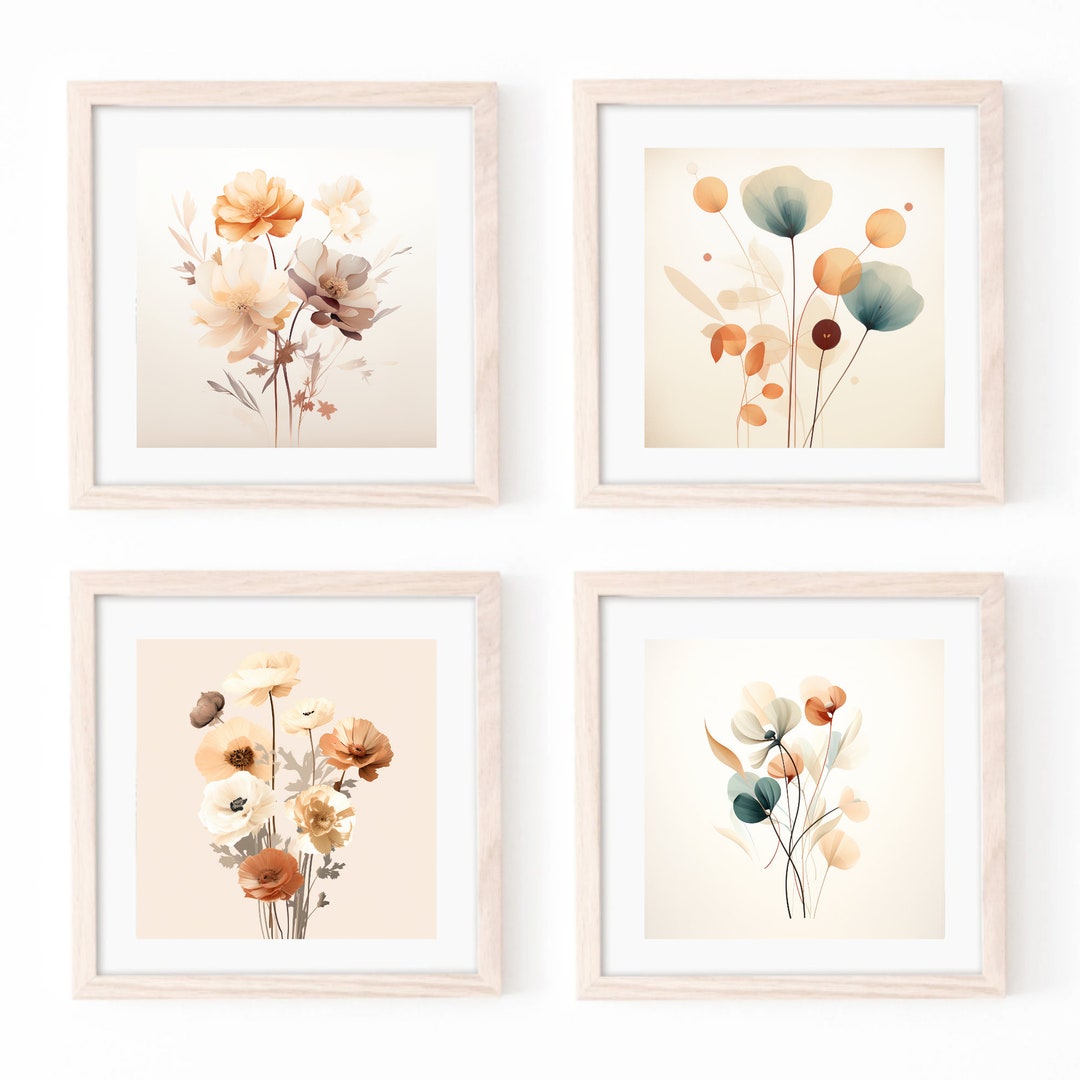 Pastel Neutral Flowers Printable Wall Art, Set of 4 Prints, Abstract ...