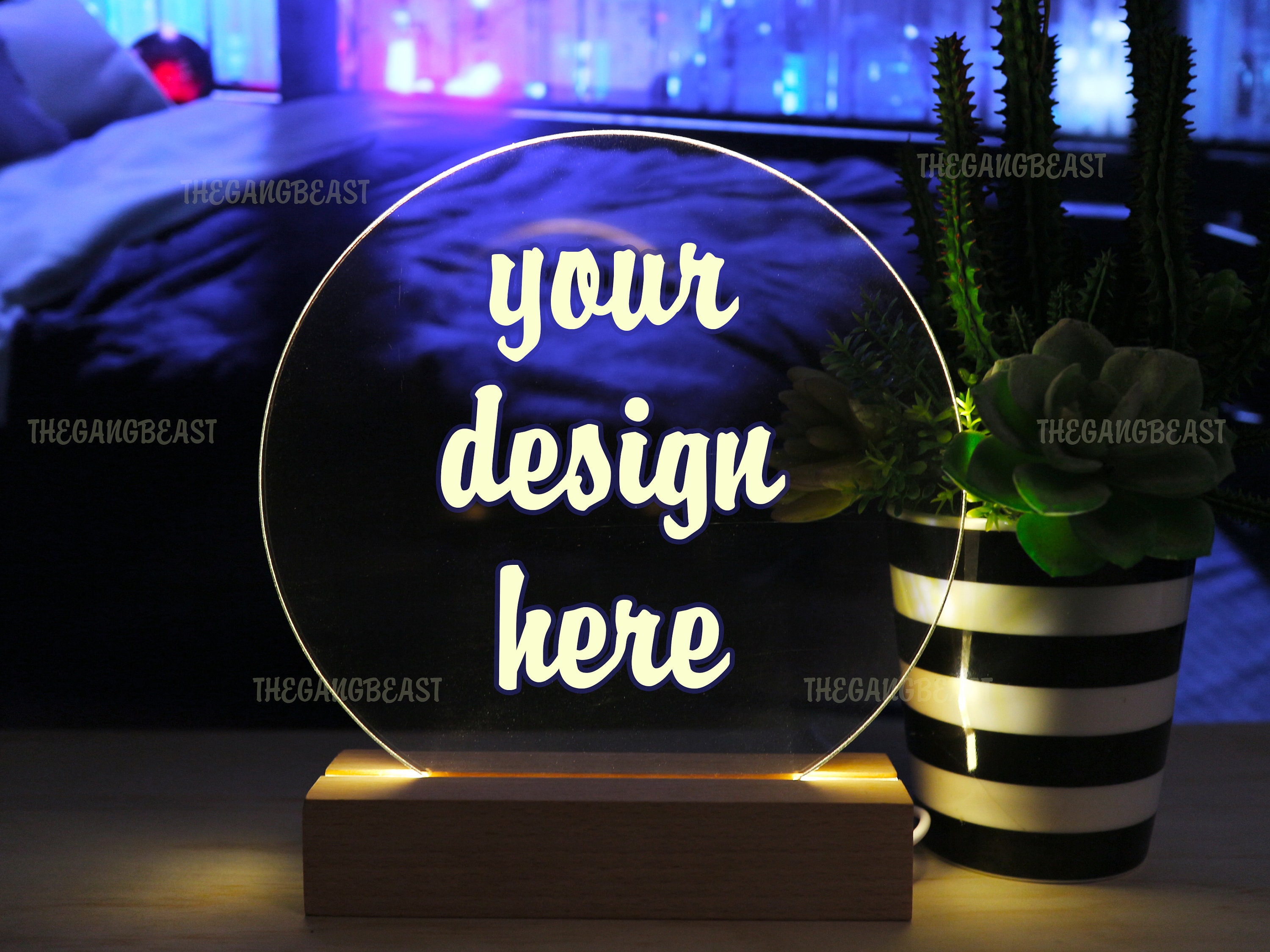 5 Mockup Photo Blank Round Acrylic Led Night Light, Same Background ...