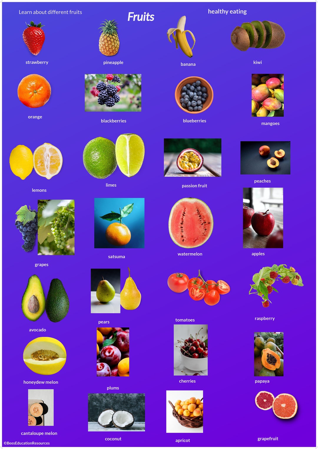 Fruit Educational Poster - Etsy