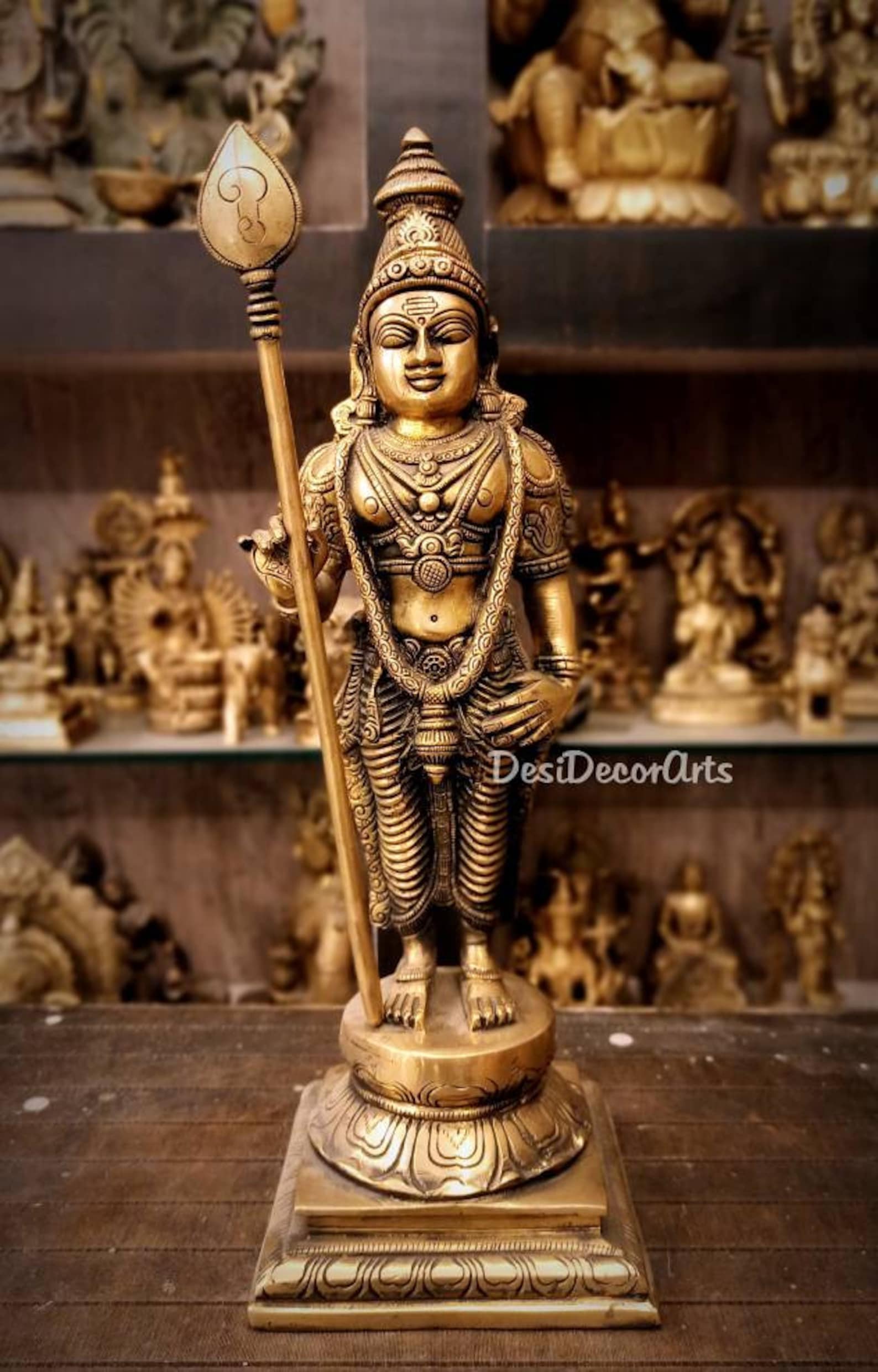 Handmade Brass Lord Murugan Statue: Temple Decor (15 Inch) - Etsy UK