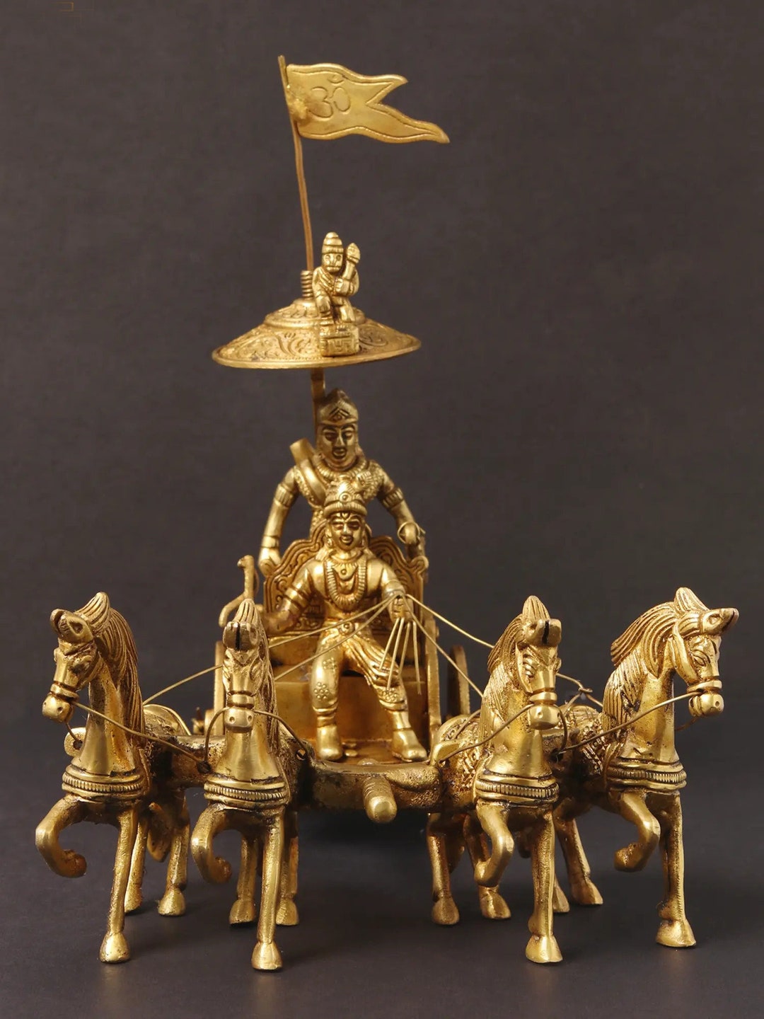 Krishna Arjuna Rath Chariot With 4 Horses, 8.5" Krishna Arjun Rath ...