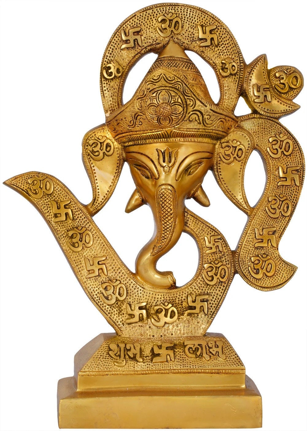 Brass Ganesh Om Statue, 13 Ganesha Mask in OM, Ganesh Figurines, Om ...
