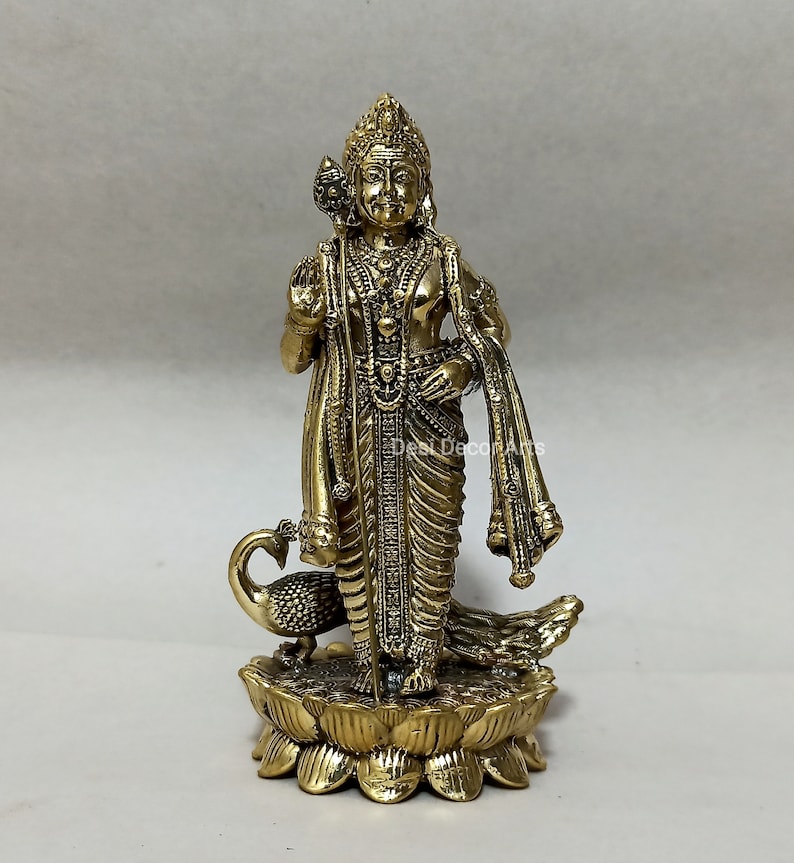 4.5 Brass Small Lord Murugan Swamy Statue, Standing Kartikeya Idols ...