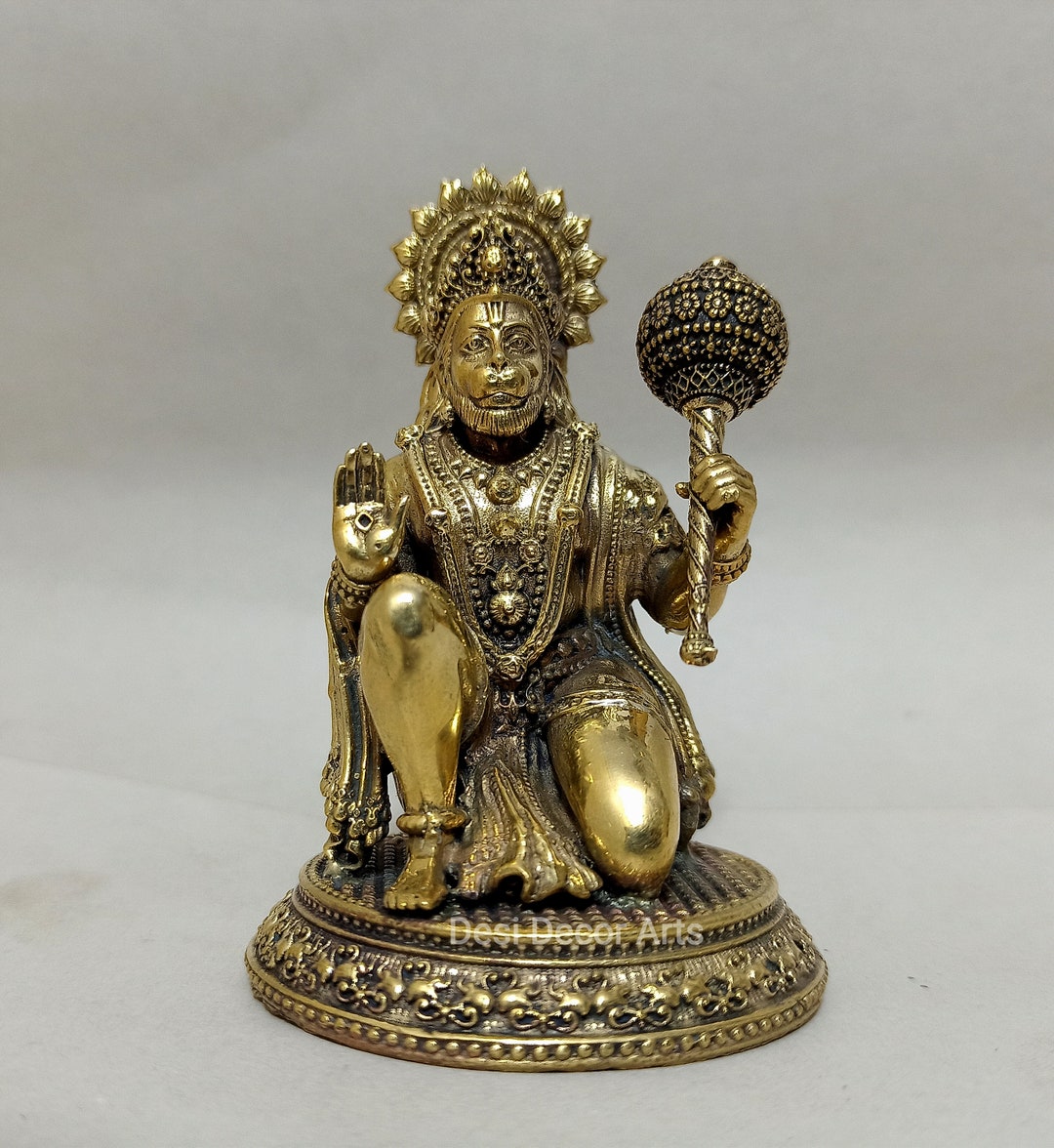 3.5" Brass Small Lord Hanuman Statue, Sitting Hanuman Idols ...